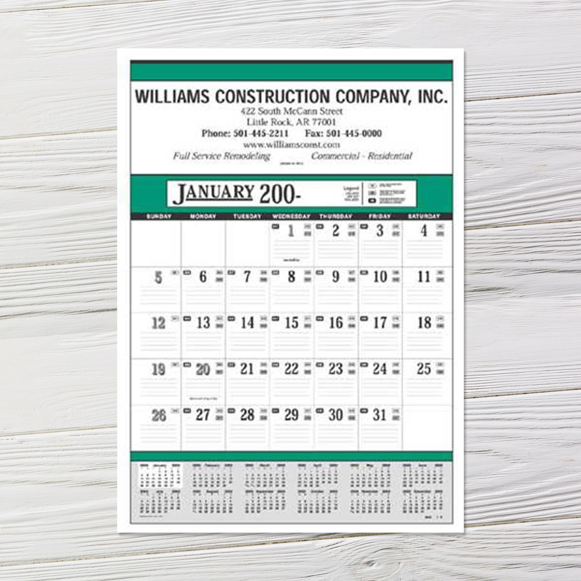 Contractor's 13-Sheet Wall Calendar | Custom & Durable | Captain Notepad