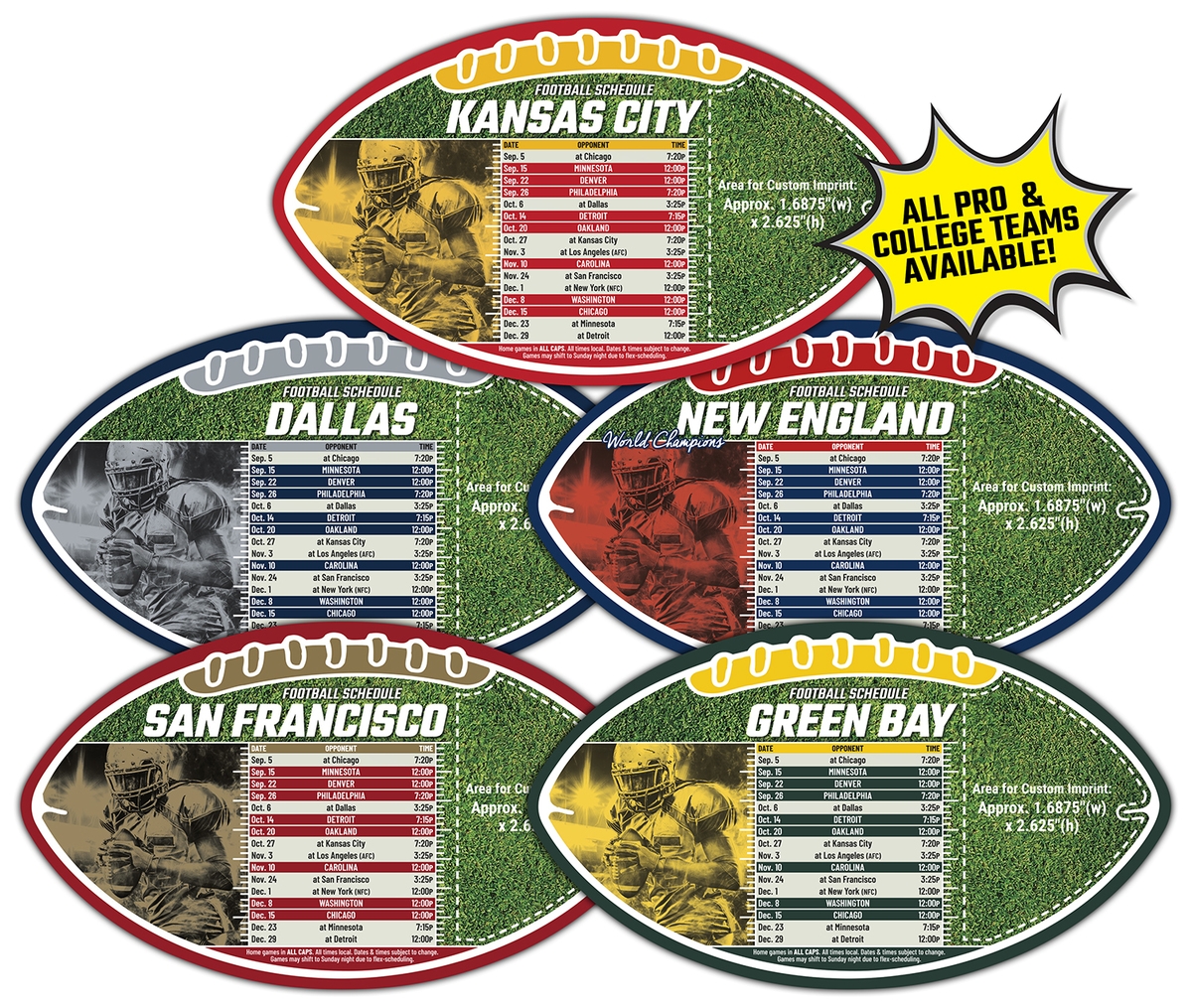Magnet Sport Schedules - Football Shape (7x4)